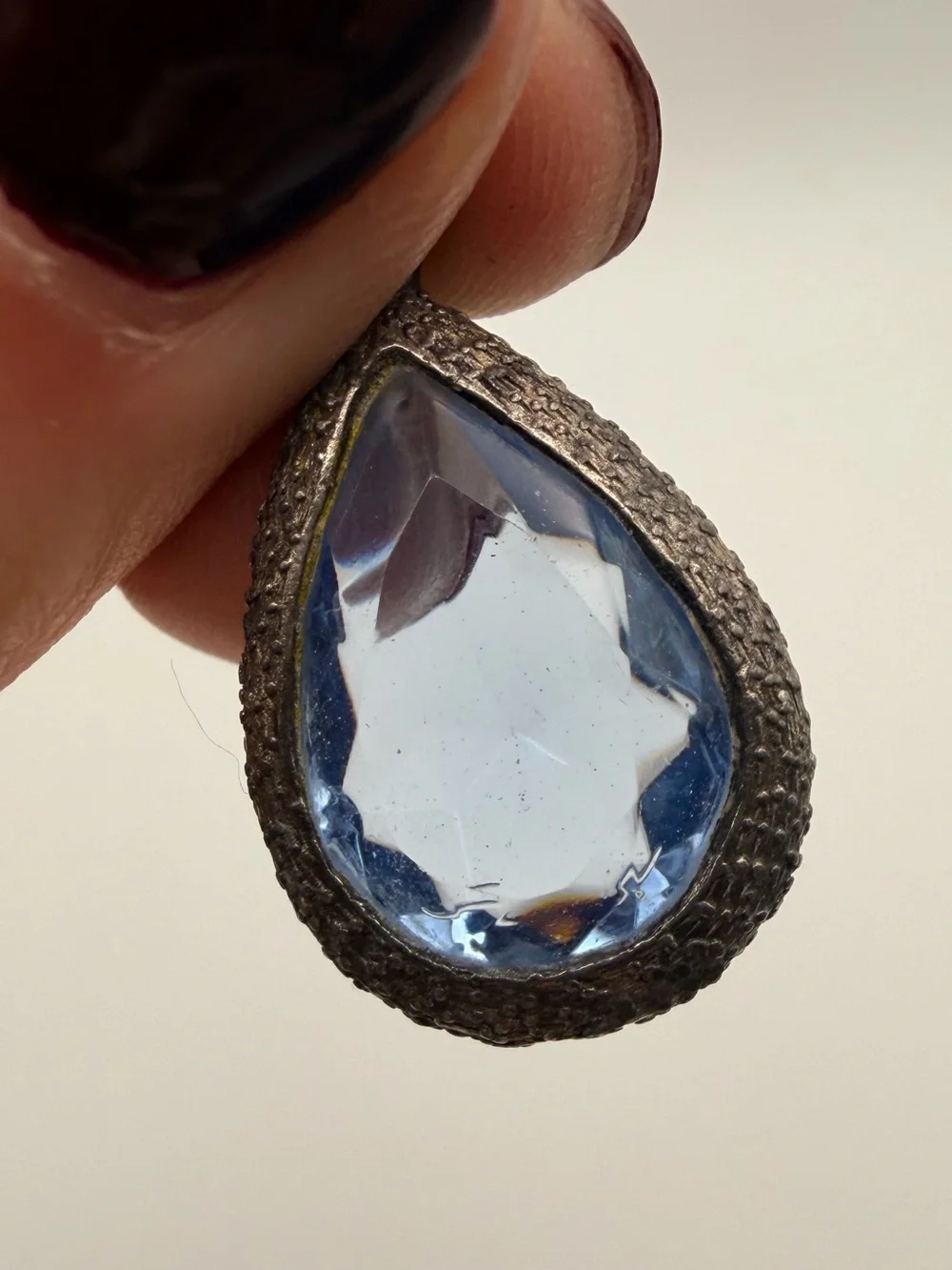 Jewelry | Antique Art Deco Silver Tone Blue Glass Tear Drop Pendant ...